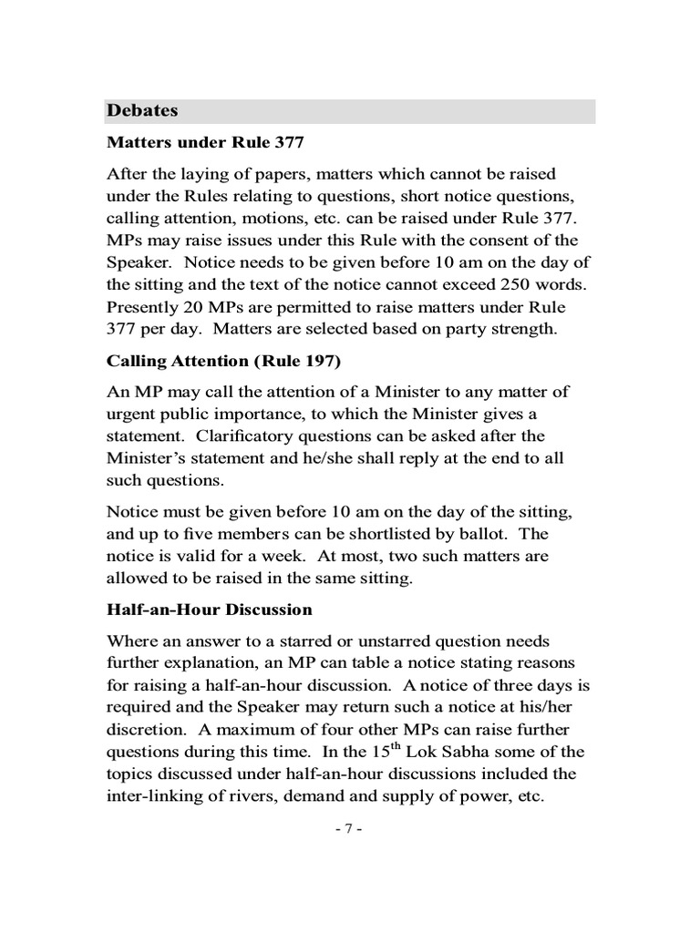 Understanding Rule 377 in Parliament | PDF