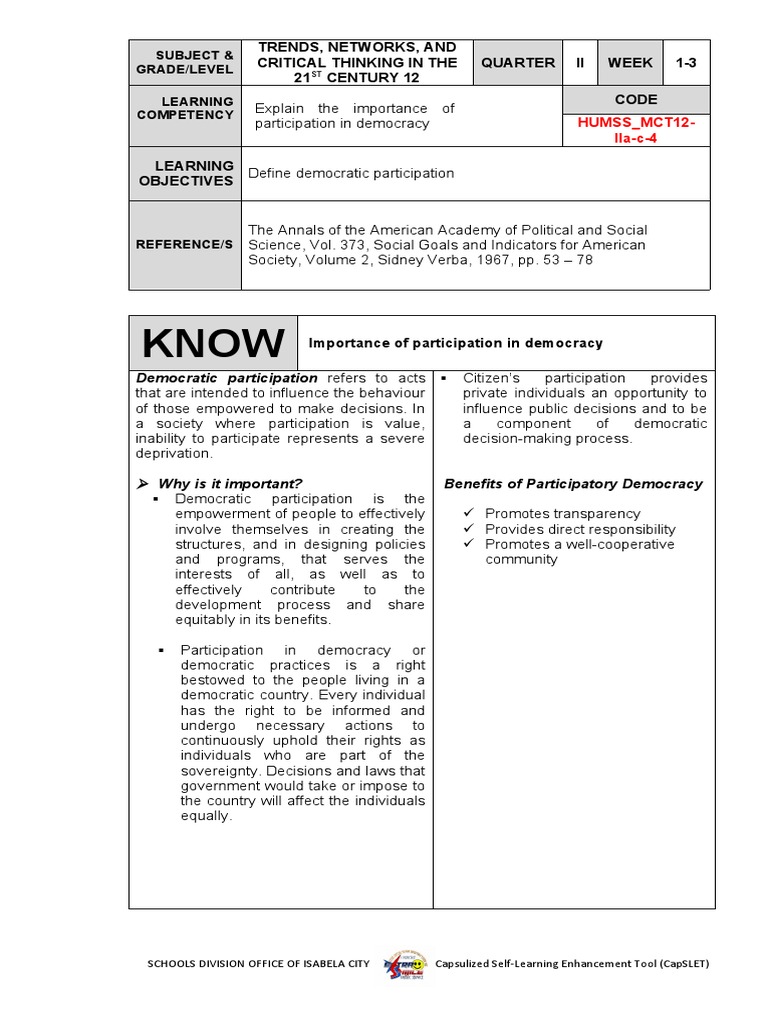 Importance of Participation in Democracy | PDF | Public Participation ...