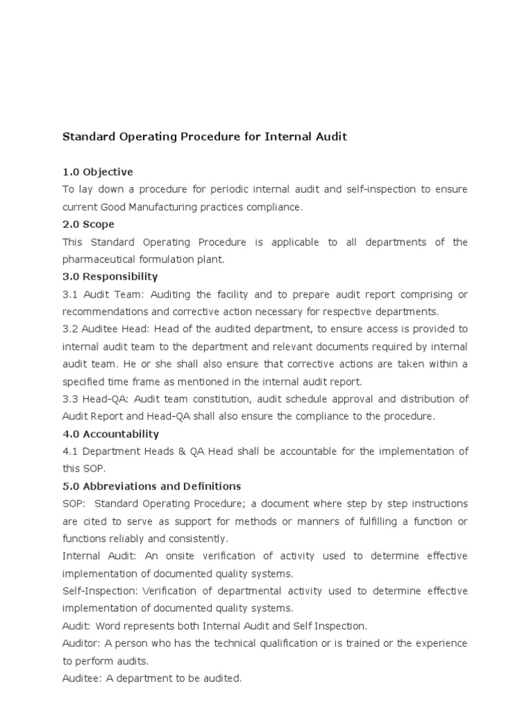 SOP For Internal Audit | PDF | Auditor's Report | Audit