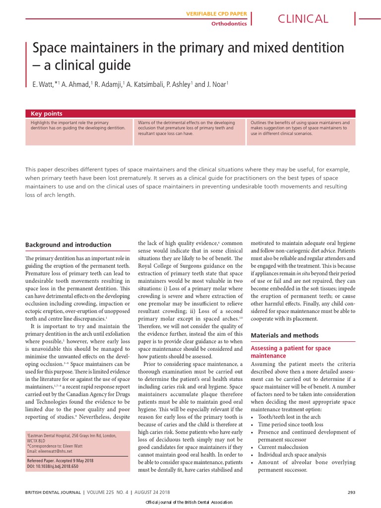 A Clinical Guide to Space Maintainers in the Primary and Mixed ...