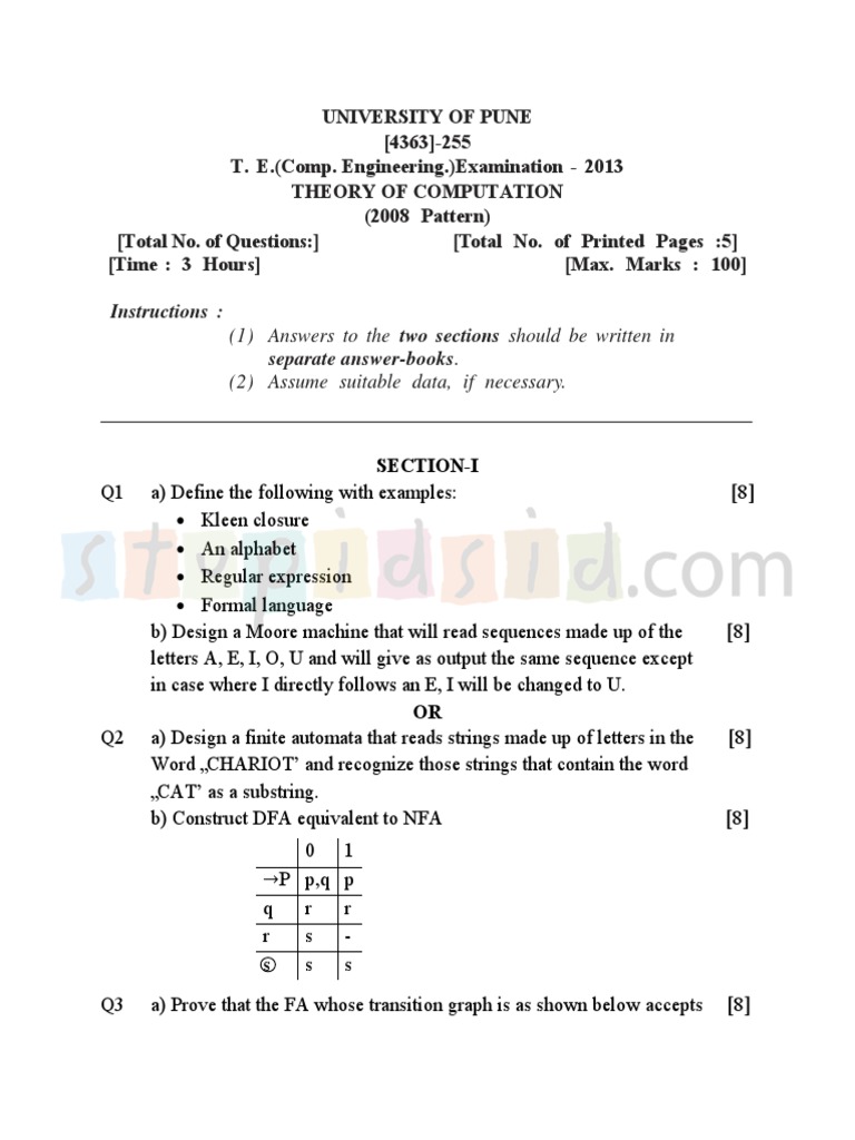 Instructions: Separate Answer-Books | PDF | Models Of Computation ...