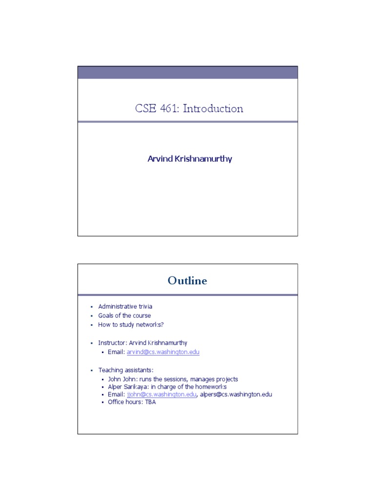 CSE 461: Introduction: Outline | PDF | Computer Network | Local Area Network