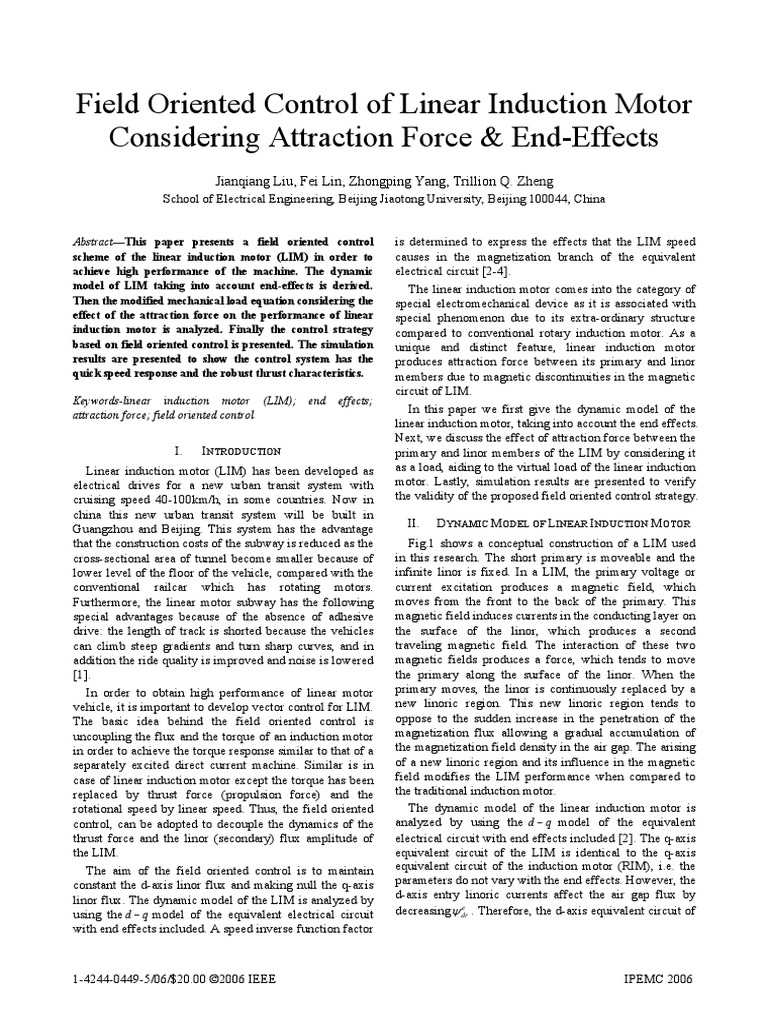 Field Oriented Control of Linear Induction Motor Considering Attraction Force and End-Effects ...