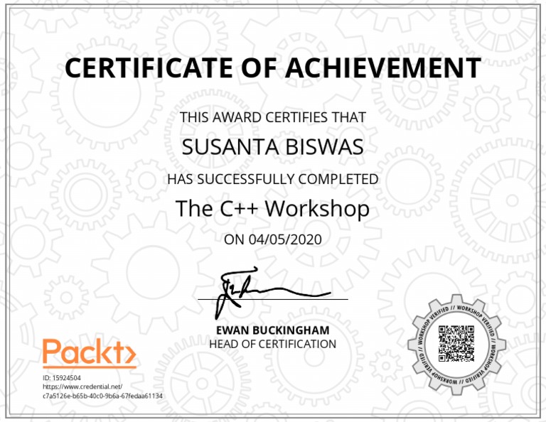 Certificate-Of-Completion C++ Workshop Provided by (PACKT) | PDF