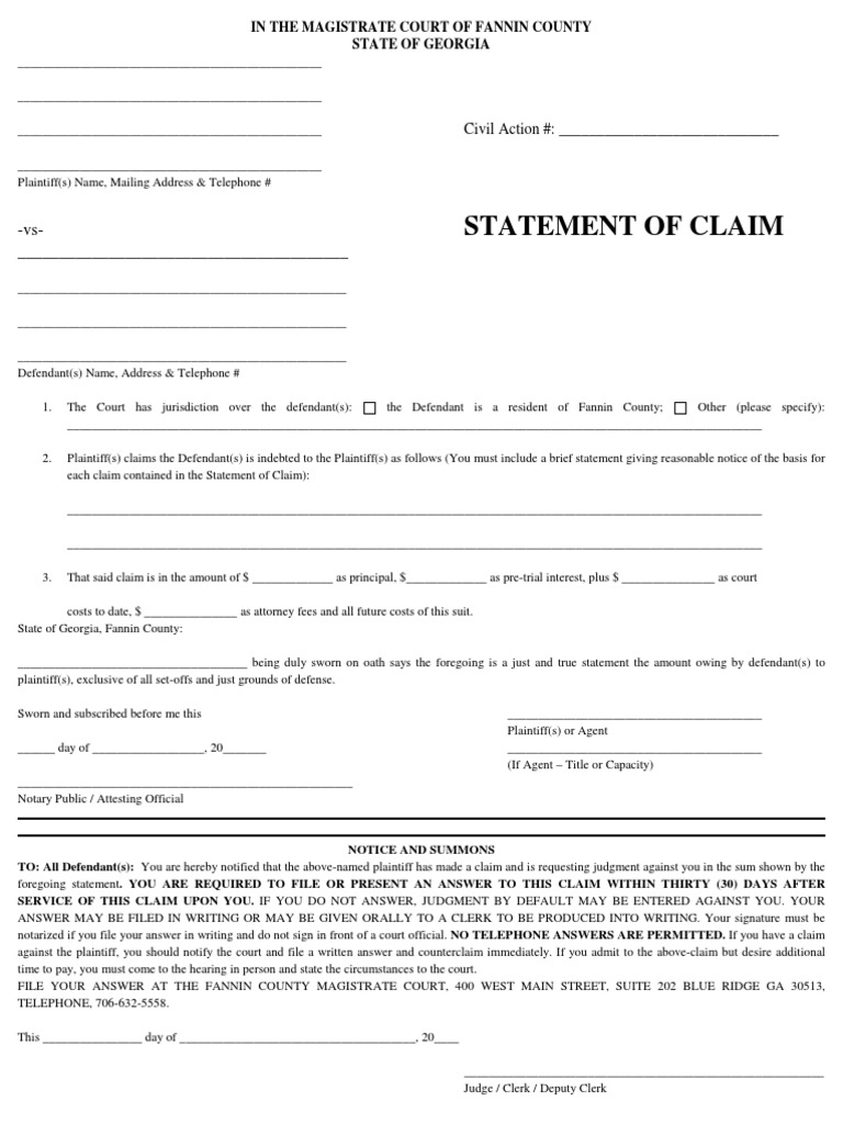 Statement of Claim PDF | PDF | Civil Law (Common Law) | Lawsuit