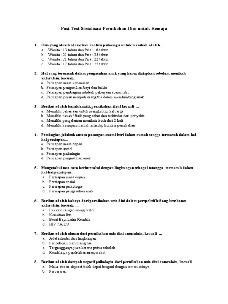Pretest Dan Post Test Sosialisasi | PDF
