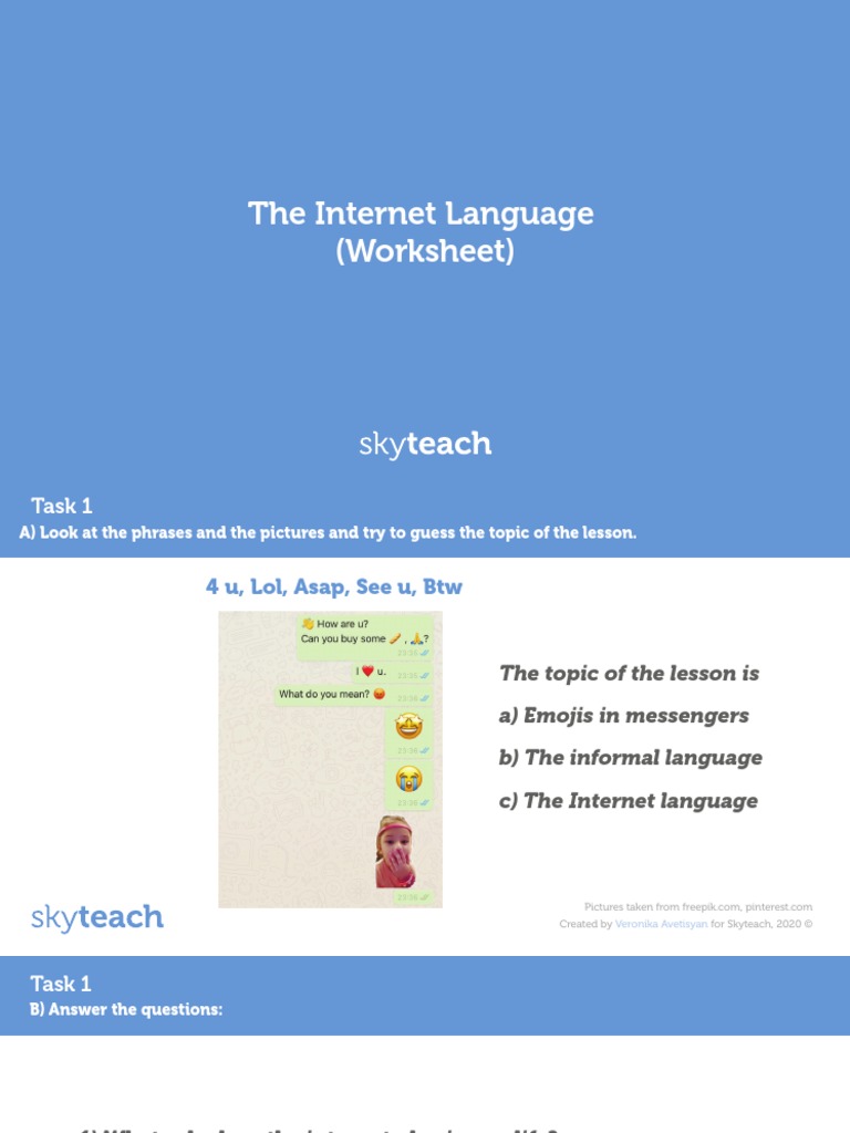 The Internet Language Worksheet | PDF | Semiotics | Communication