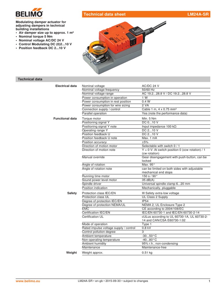 Technical Data Sheet LM24A-SR | PDF | Switch | Electric Motor