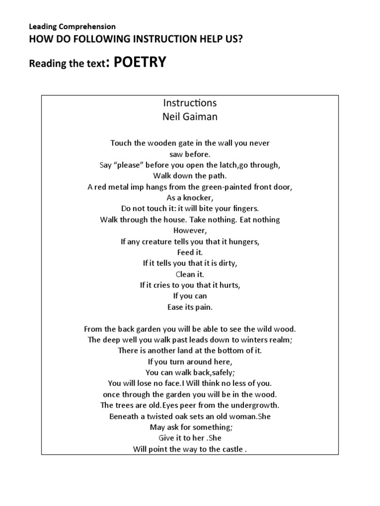 Poetry: How Do Following Instruction Help Us? | PDF