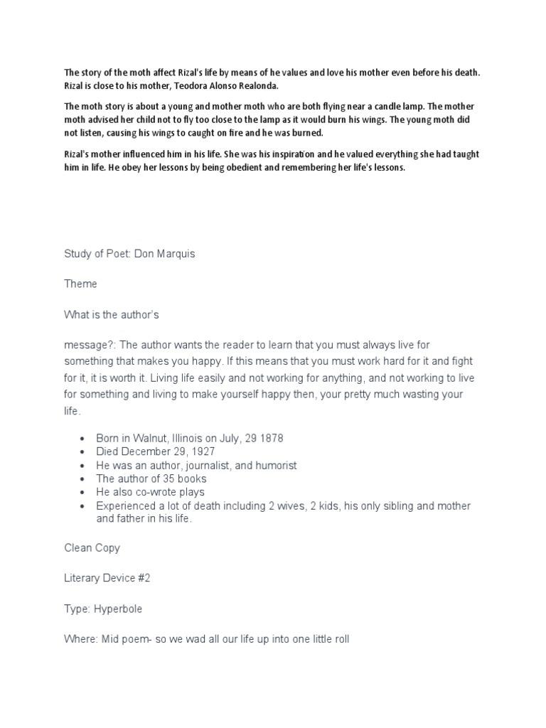 The Story of The Moth Affect Rizal | PDF