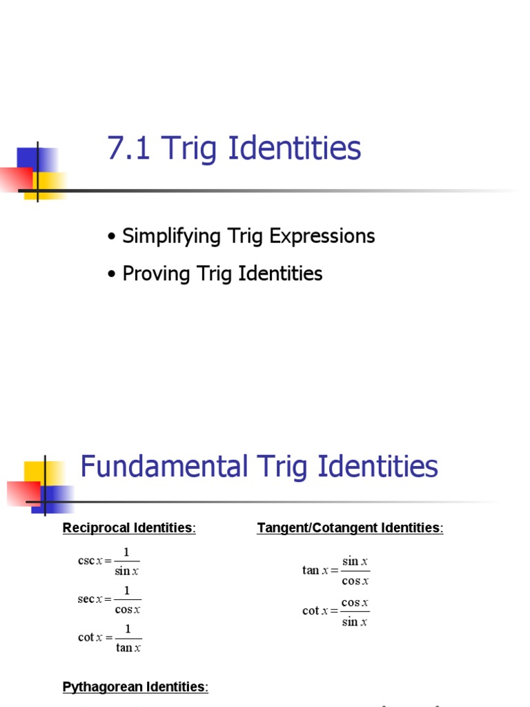 Simplifying Trig Expressions - Proving Trig Identities | PDF ...