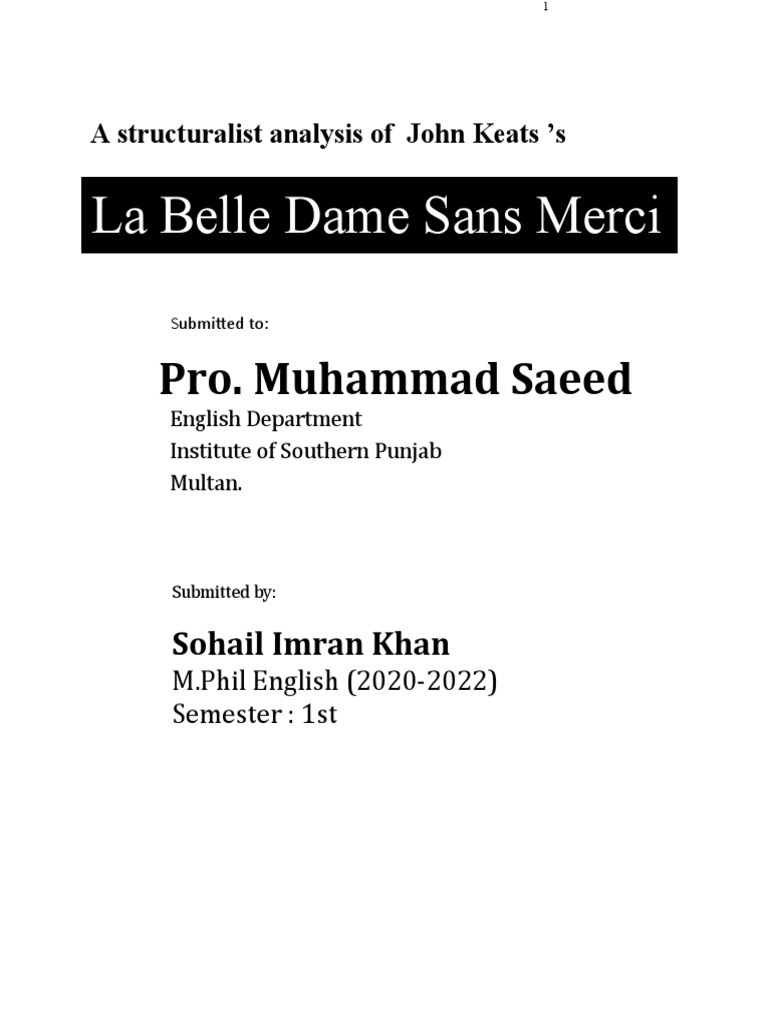 Structural Analysis of La Belle Dame Sans Merci | PDF | Ballad | Metre ...