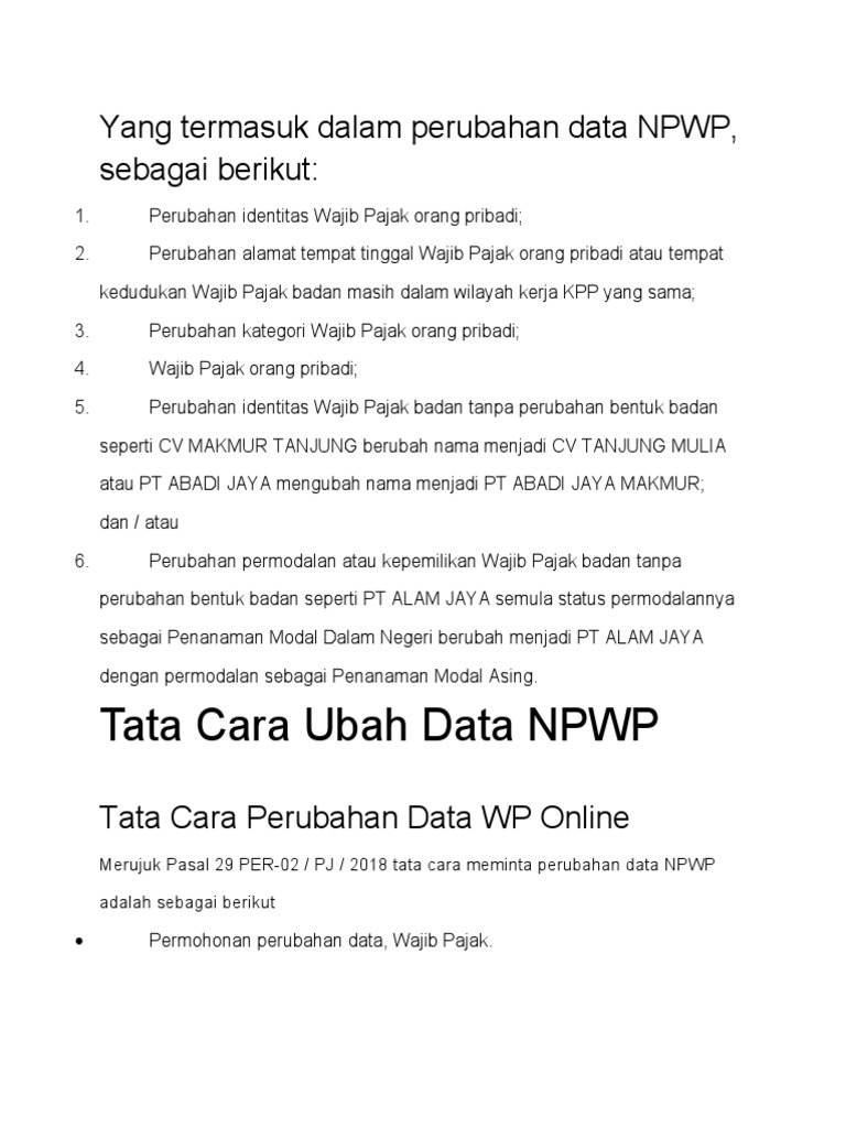 Perubahan Data NPWP | PDF | Pengelolaan Keuangan & Uang