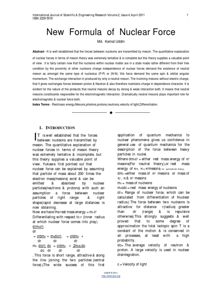 New Formula of Nuclear Force PDF | PDF | Nuclear Force | Atomic Nucleus