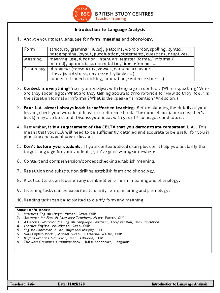 CELTA Language Analysis Handout | PDF | Stress (Linguistics) | English ...
