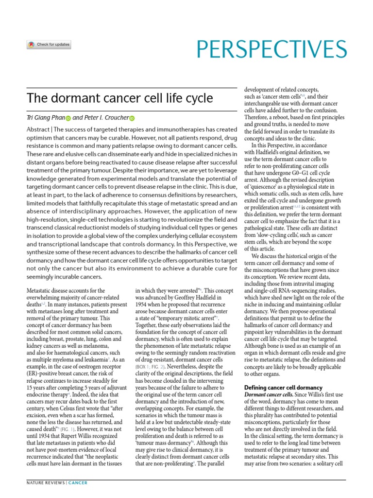 Perspectives: The Dormant Cancer Cell Life Cycle | PDF | Metastasis ...