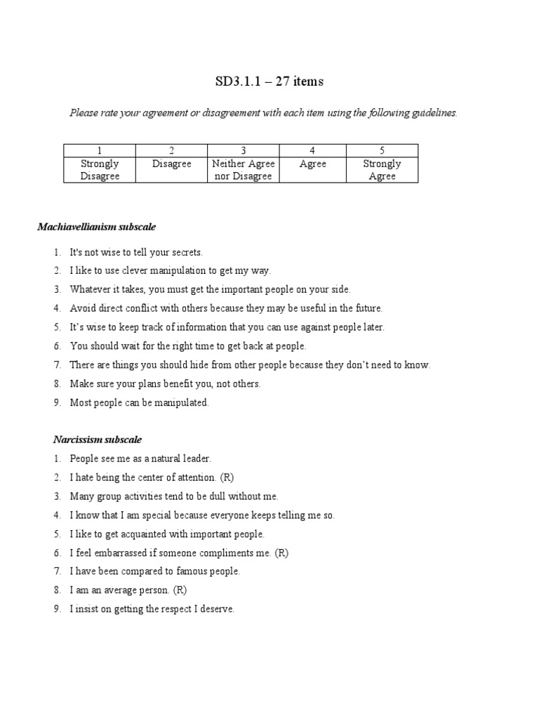 Dark Triad Test | PDF | Dark Triad | Personality Traits