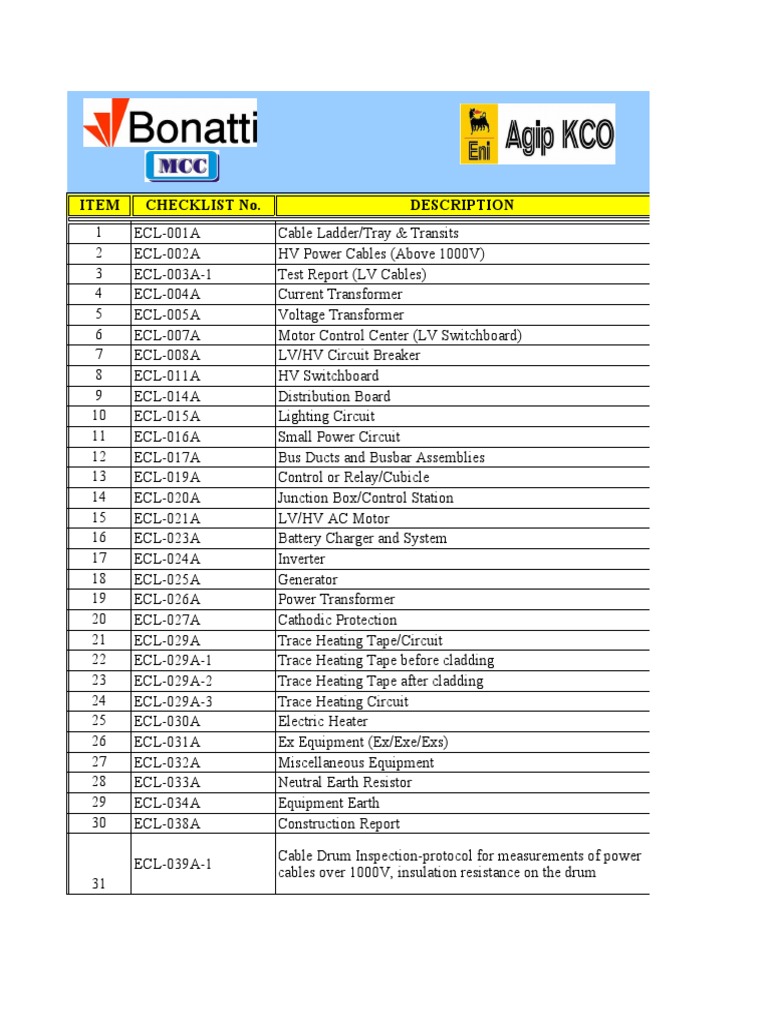 Checklist Index | PDF | Transformer | Electrical Resistance And Conductance
