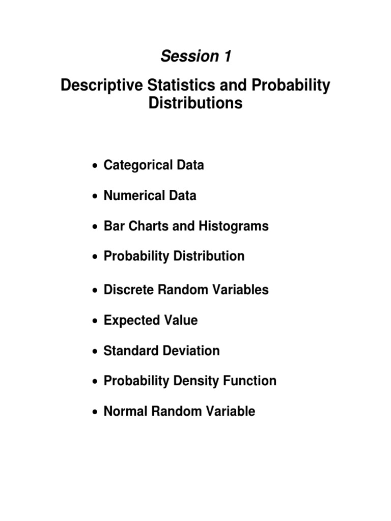 Descriptive Statistics and Probability Distributions: Session 1 | PDF ...