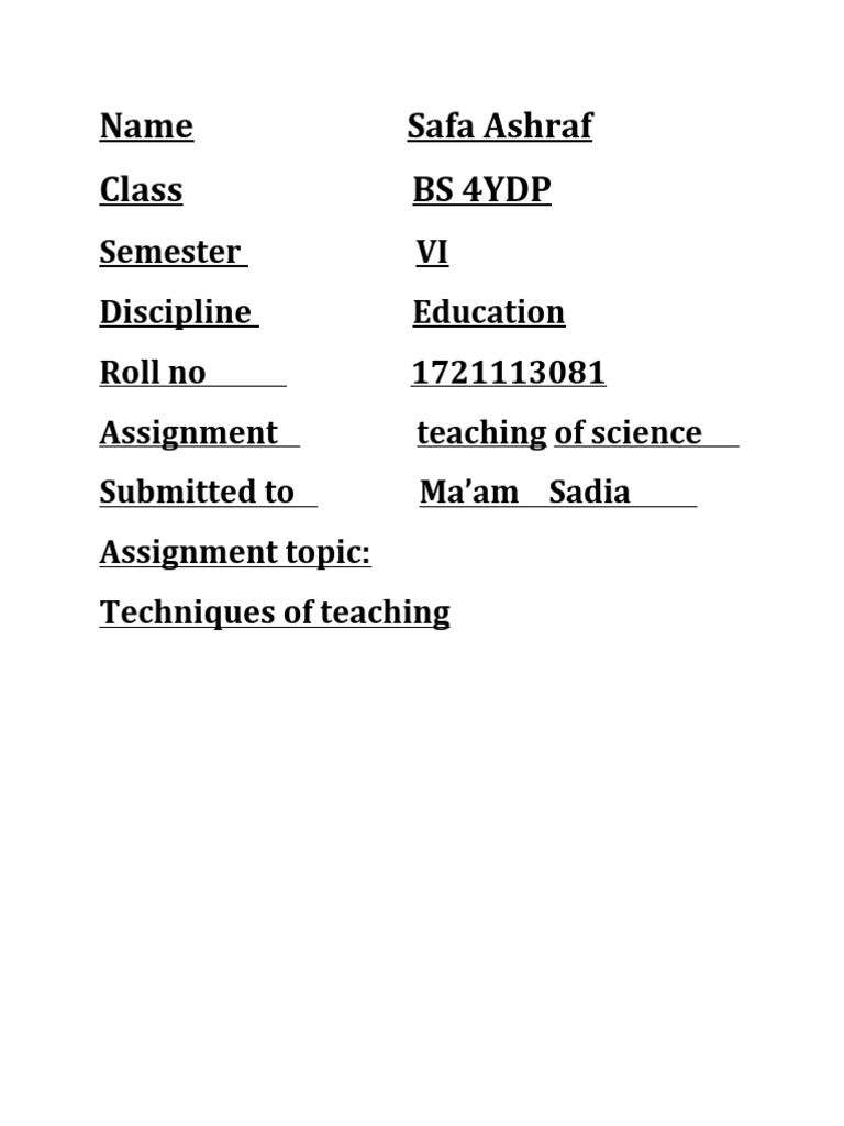 Name Safa Ashraf | PDF | Teachers | Teaching