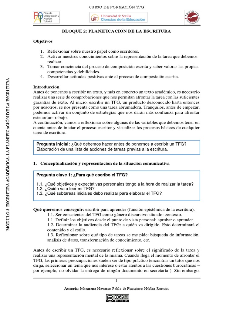 Planificación TFG | PDF | Planificación | Escritura