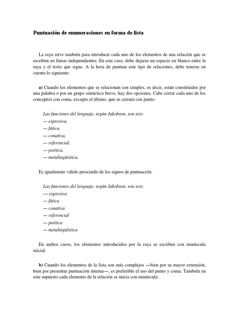 Enumeración en Forma de Lista PDF | PDF | Coma | Puntuación