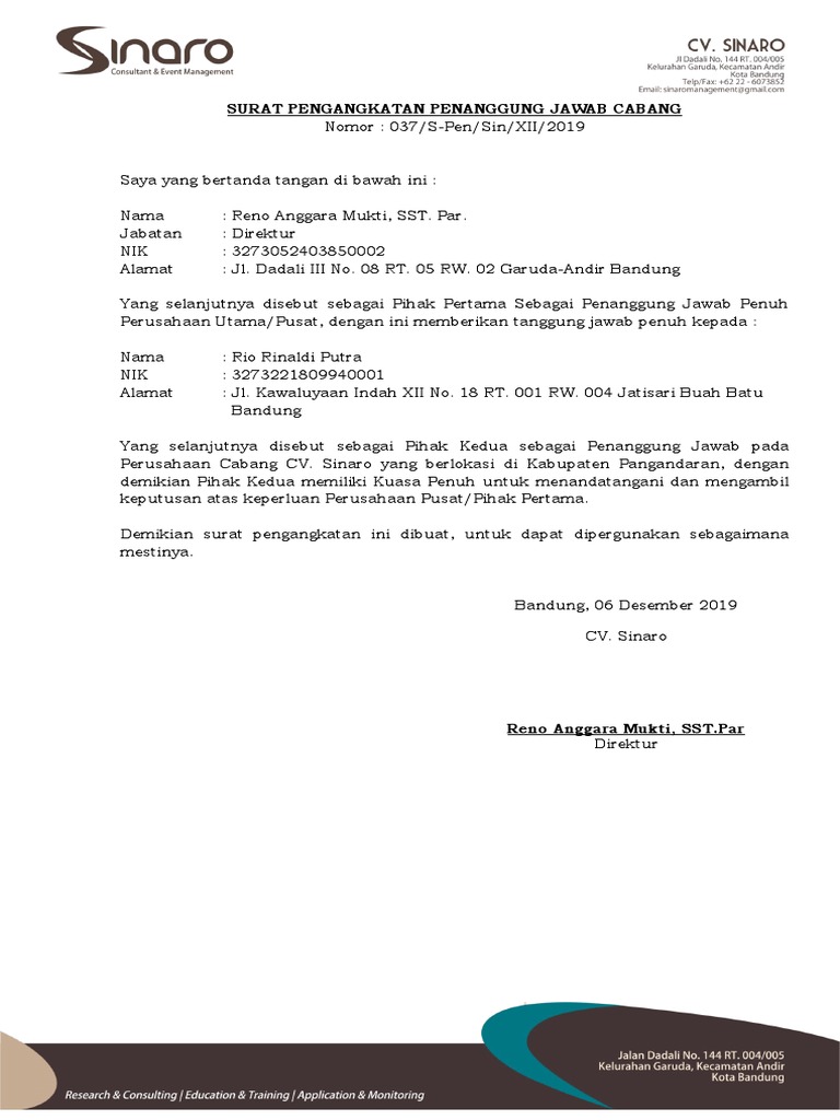 Surat Pengangkatan PJC Pangandaran | PDF