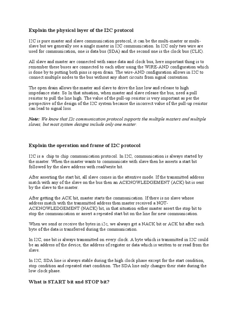 Explain The Physical Layer of The I2C Protocol | PDF | Computer Mediated Communication ...