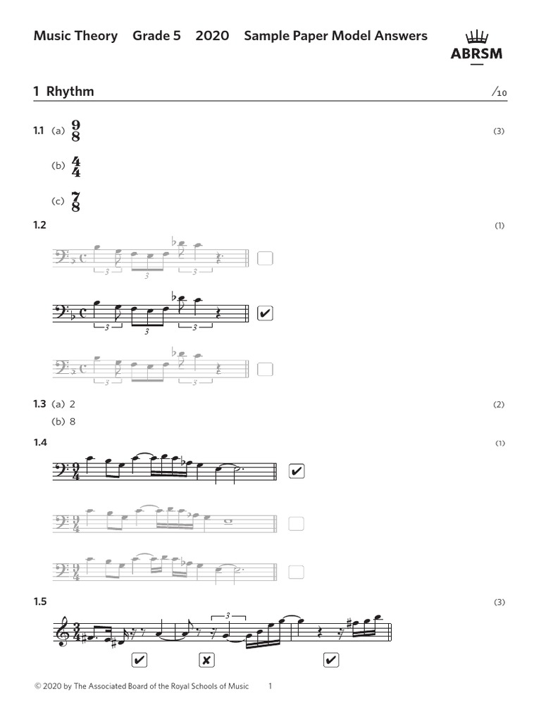 Music Theory Grade 5 Sample Model Answers | PDF | Harmony | Pitch (Music)
