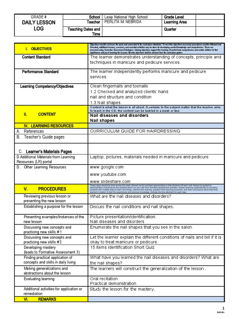 Daily Lesson LOG: I. Objectives | Download Free PDF | Curriculum | Learning