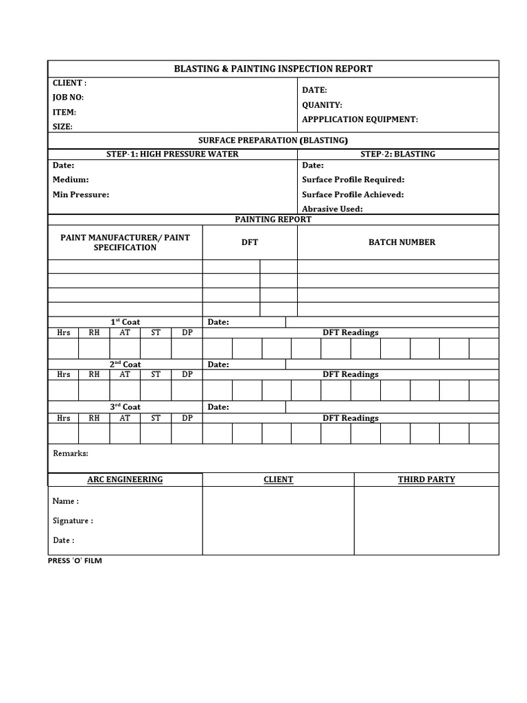 Blasting and Painting Inspection Report | PDF