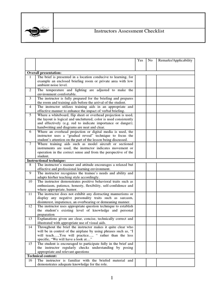 CAO Instructors Assessment Checklist | PDF | Competence (Human ...