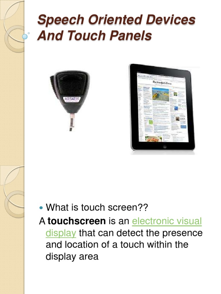 Speech Oriented Devices and Touch Panels | PDF | Touchscreen | Electrical Engineering