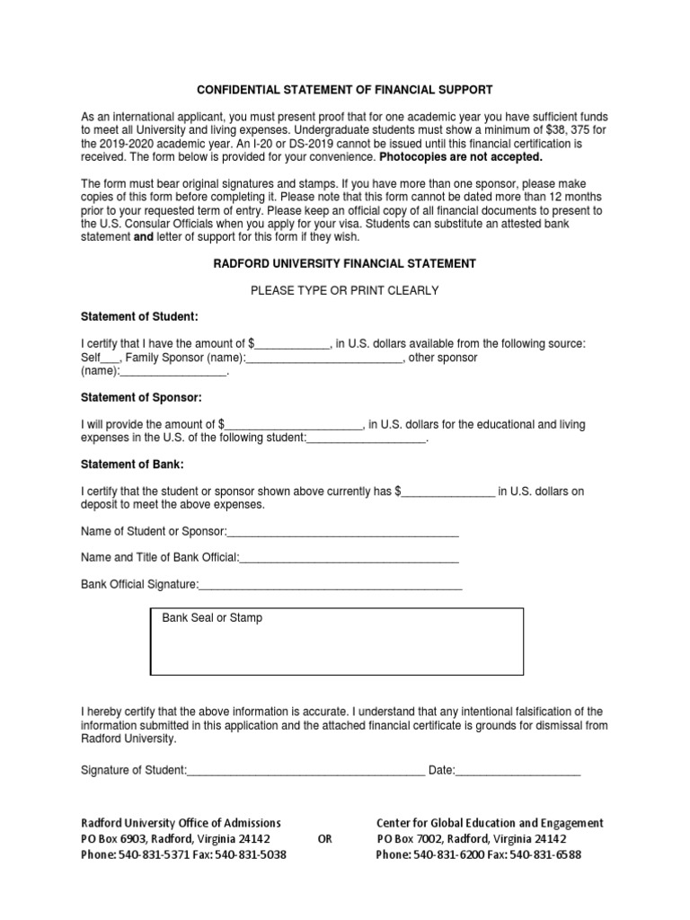 Confidential Statement of Financial Support 03-2019 | PDF | Banks ...