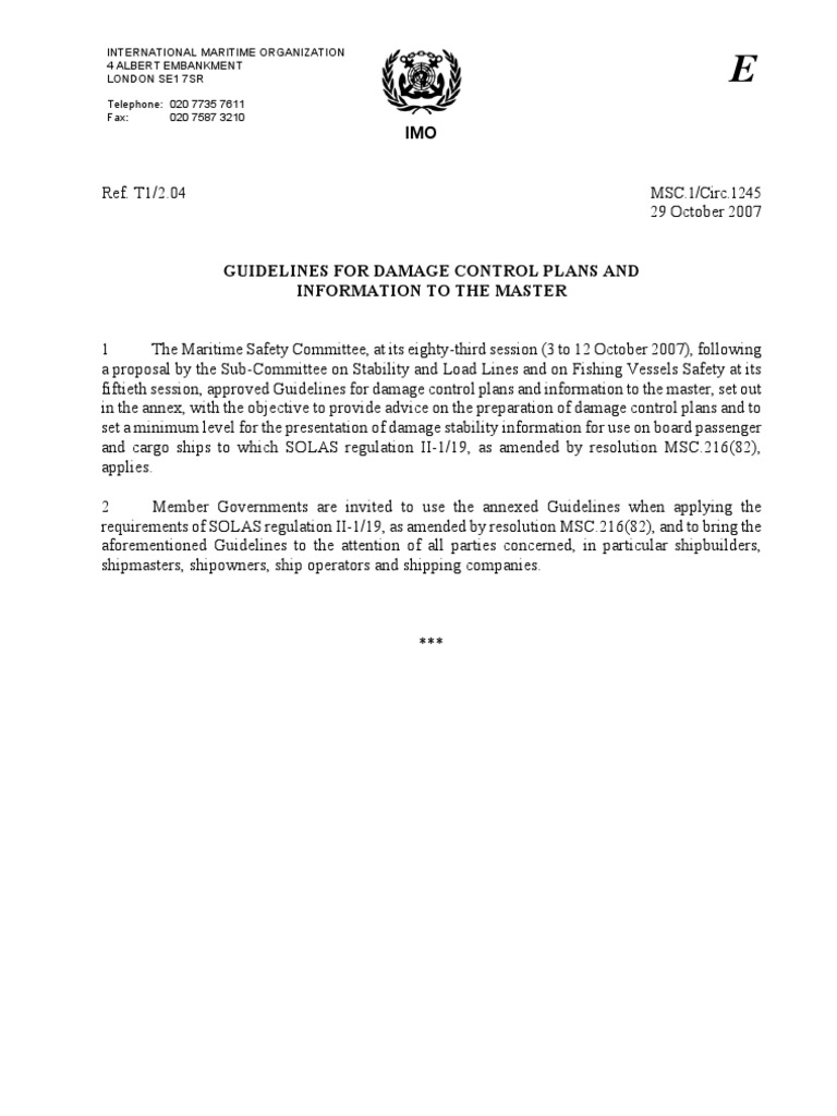 Guidelines For Damage Control Plans and | PDF | Watercraft | Ships