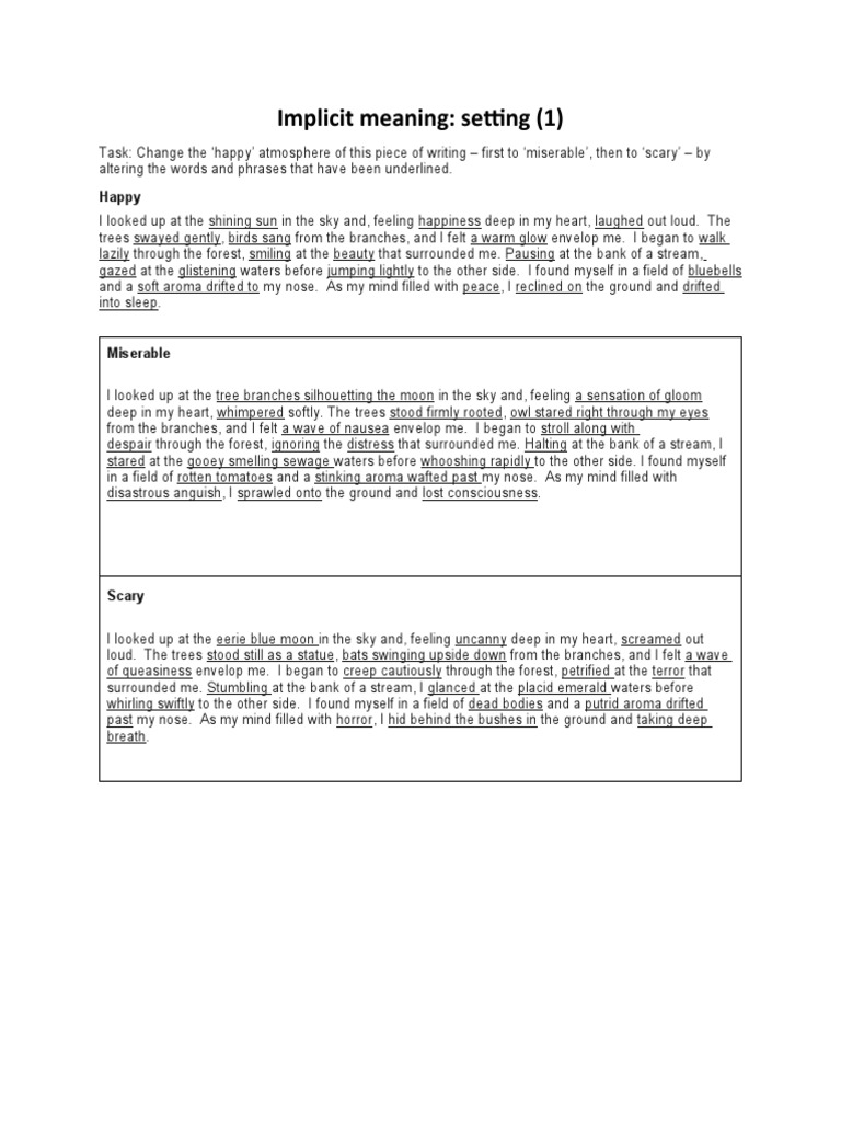 Implicit Meaning: Setting (1) : Happy | PDF