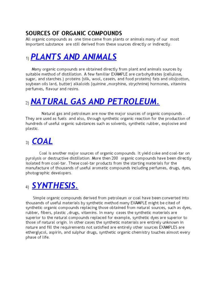 Sources of Organic Compounds | PDF