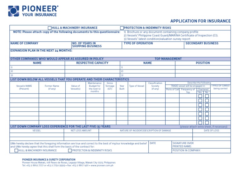 Application For Marine Hull Insurance 2020 | Download Free PDF | Water ...