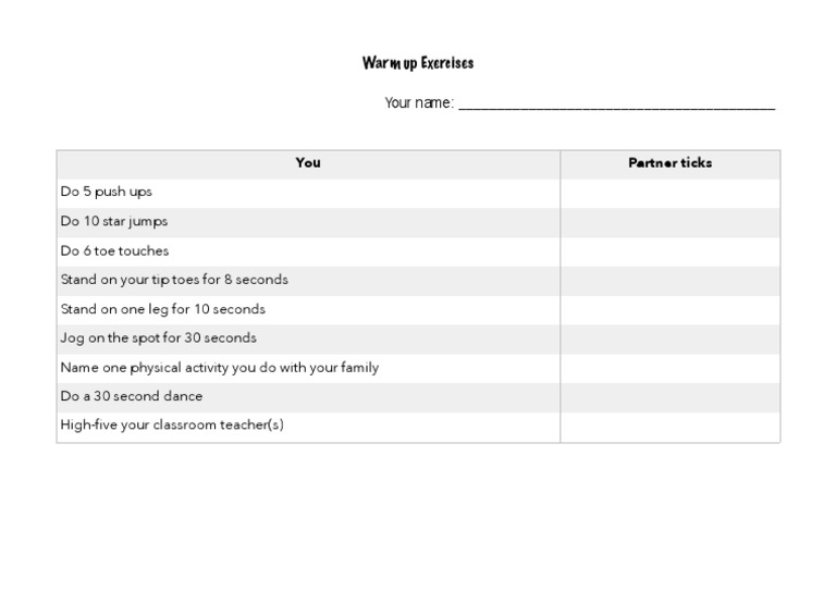 Fun Warm-Up Exercises for Kids | PDF | Language Arts & Discipline