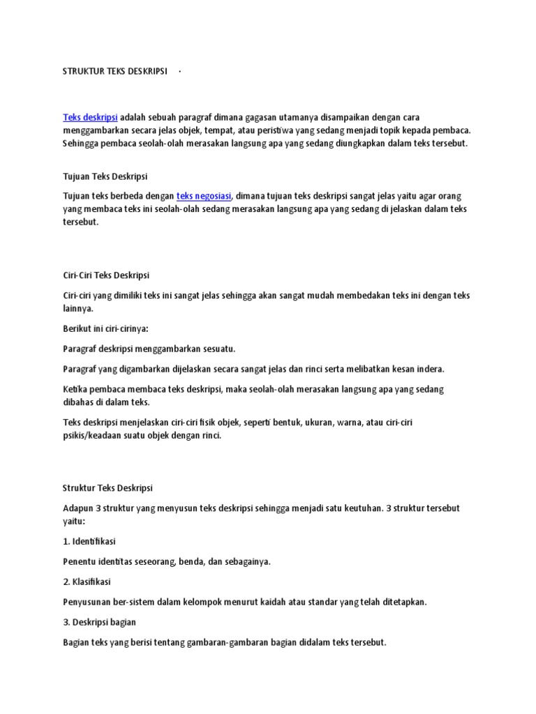 Struktur dan Ciri Teks Deskripsi | PDF | Seni & Disiplin Bahasa