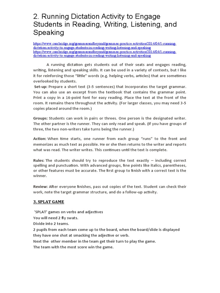 Running Dictation for ESL Skills | PDF