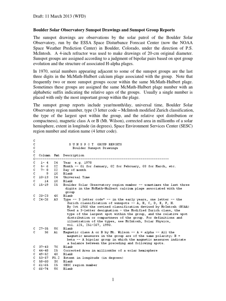 Boulder Solar Observatory Sunspot Drawings PDF | PDF | Stellar ...