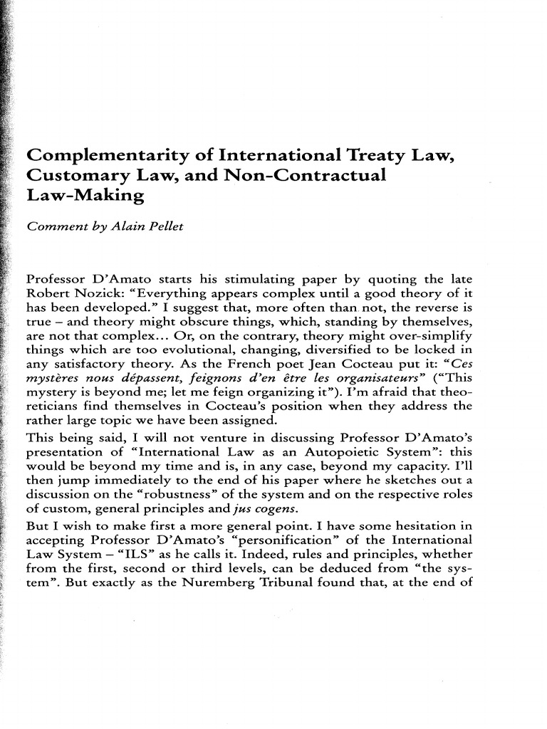 PELLET 2005 Complementarity of International Treaty Law Customary Law ...