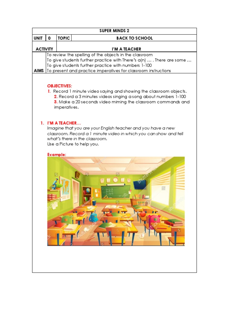Super Minds 2 Unit 0 Topic Back To School Activity I'M A Teacher | PDF ...