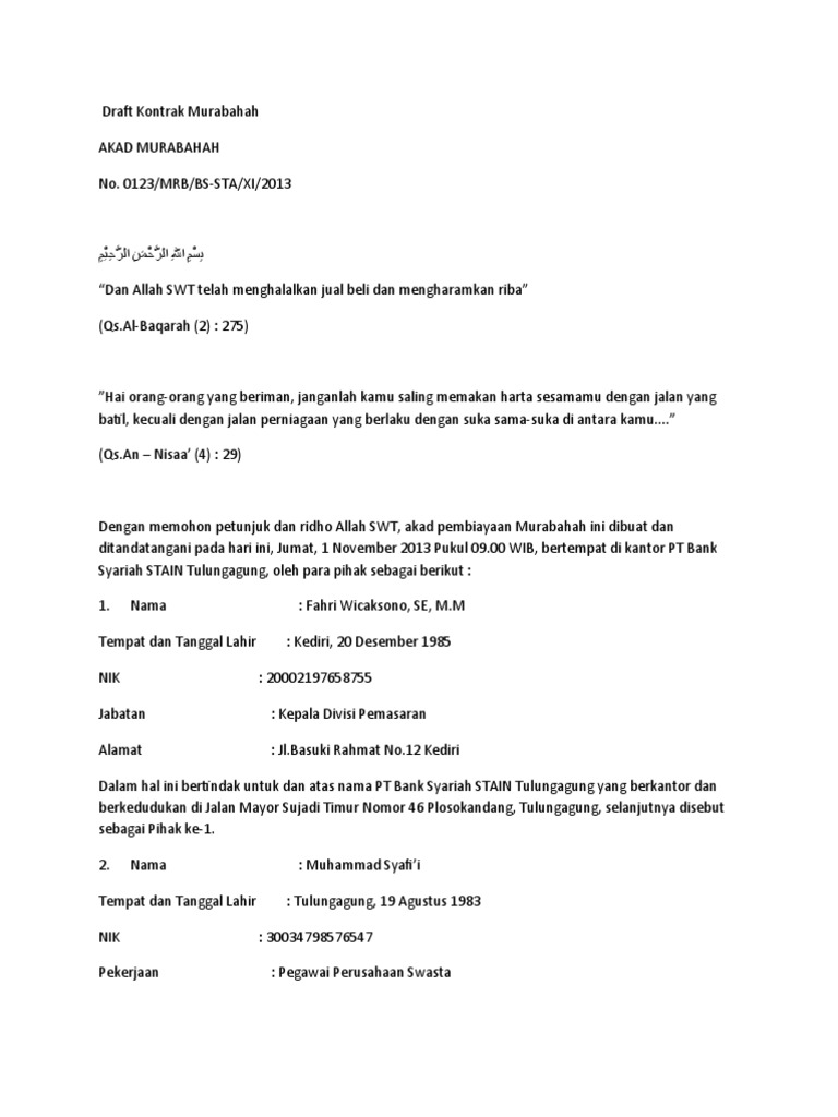 Draft Akad Murabahah | PDF