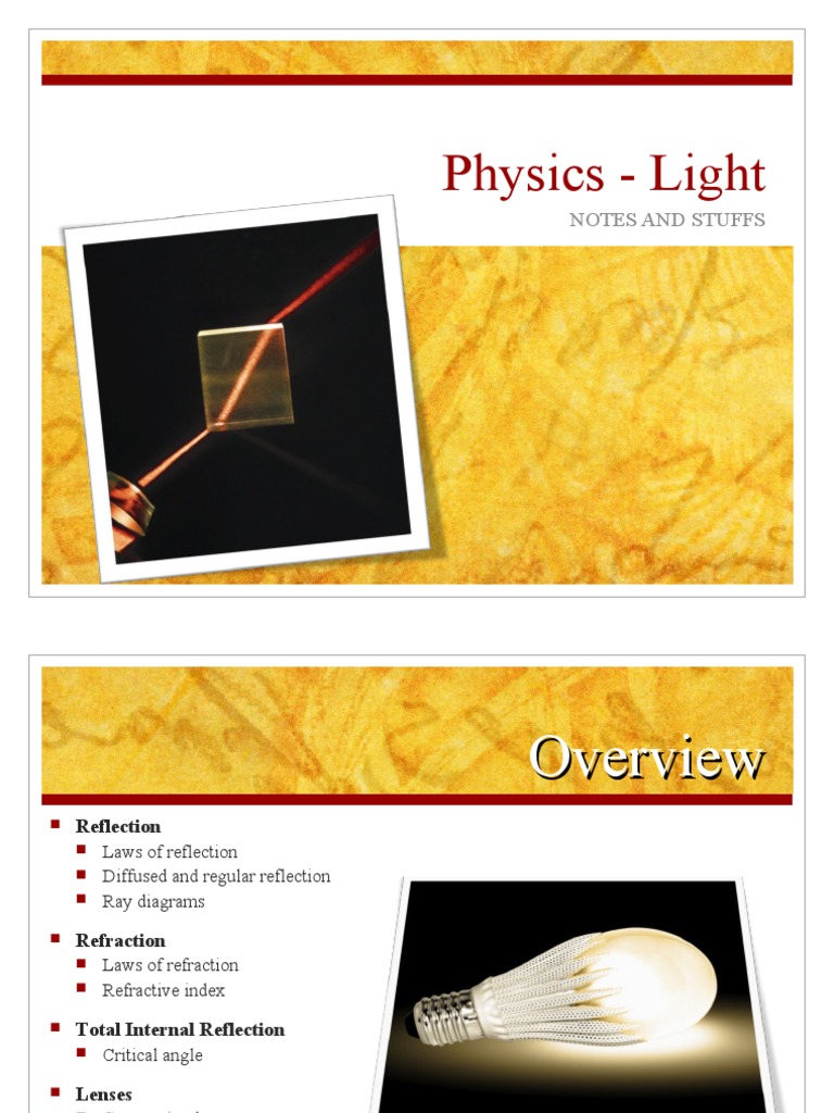 Physics - Light: Notes and Stuffs | PDF | Refraction | Reflection (Physics)