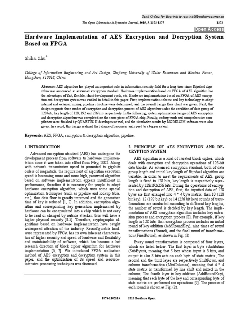 Hardware Implementation Of Aes Encryption And Decryption System Based On Fpga Pdf