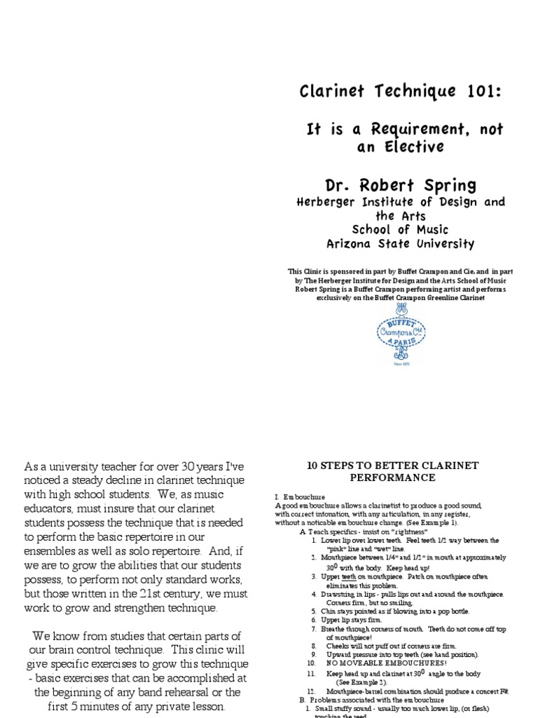 Clarinet Technique Packet (Robert Spring) PDF | PDF | Clarinet | Nature