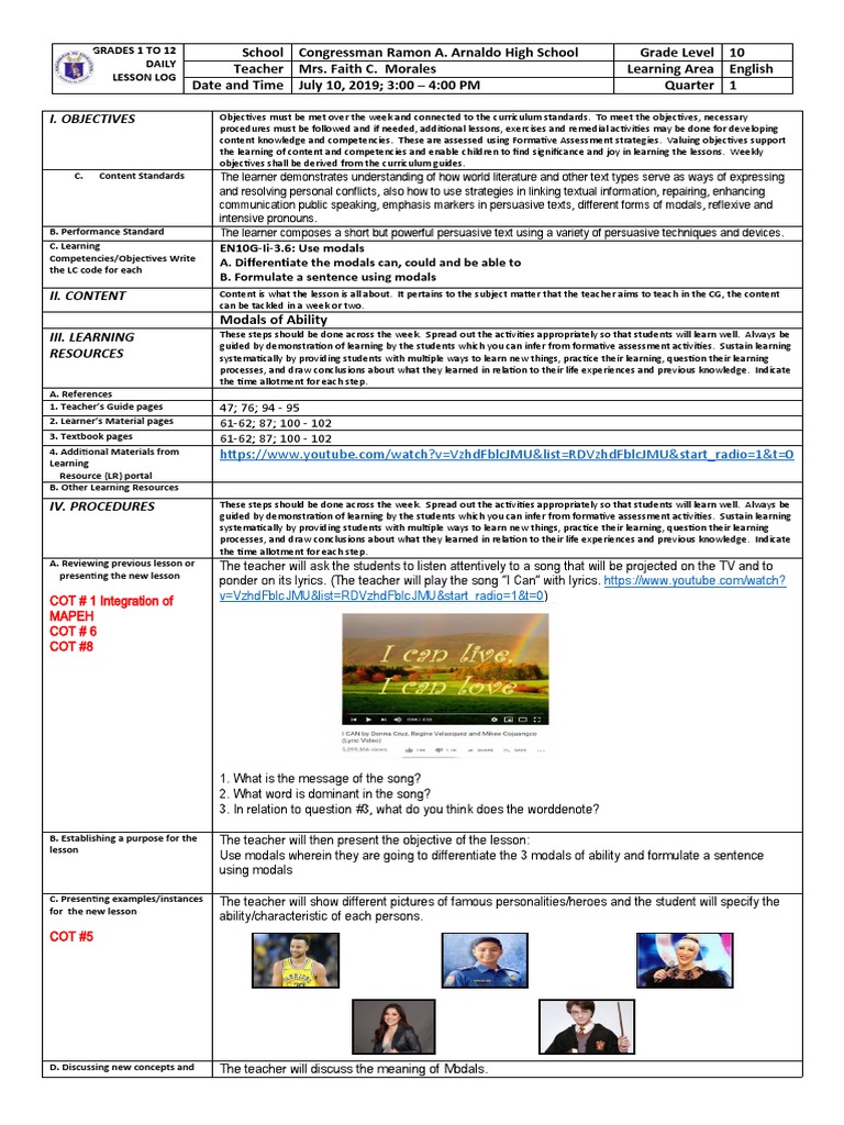 Lesson Plan Modals | PDF | Learning | Linguistic Morphology
