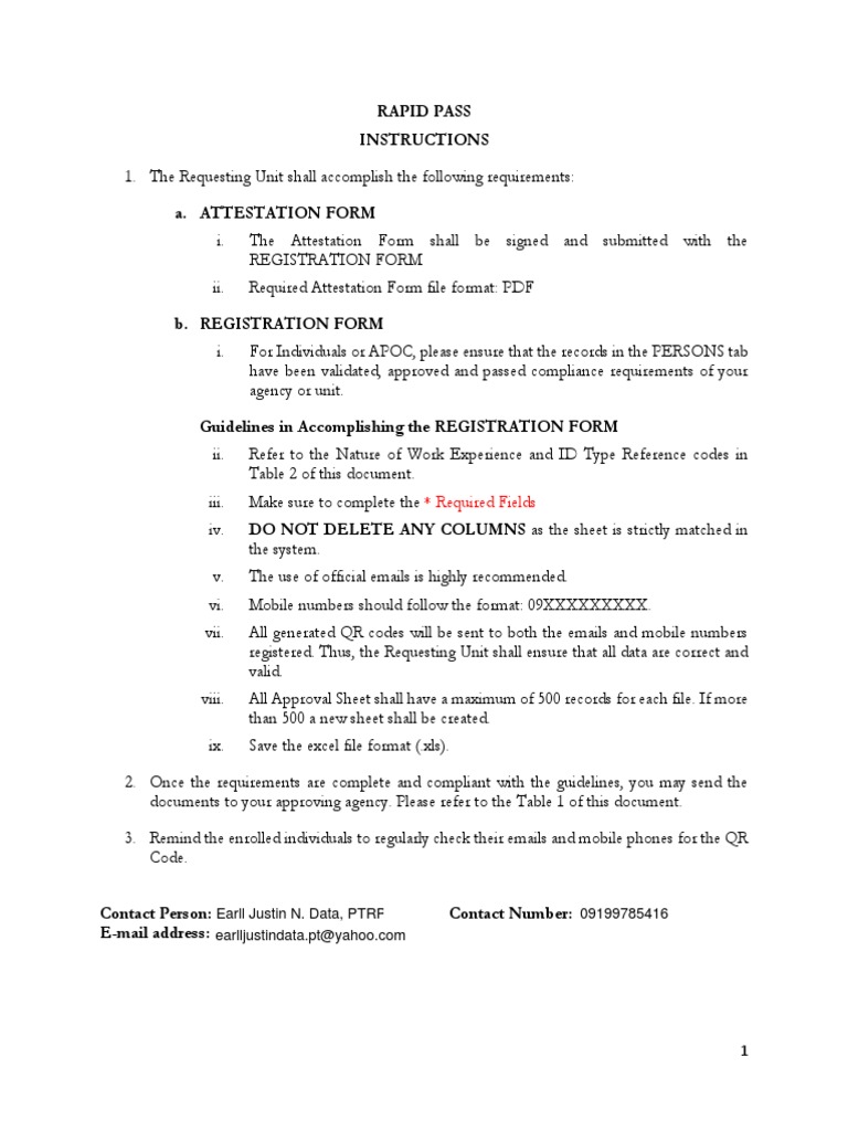 Rapid Pass Instructions: Required Fields | PDF | Privacy | Philippines